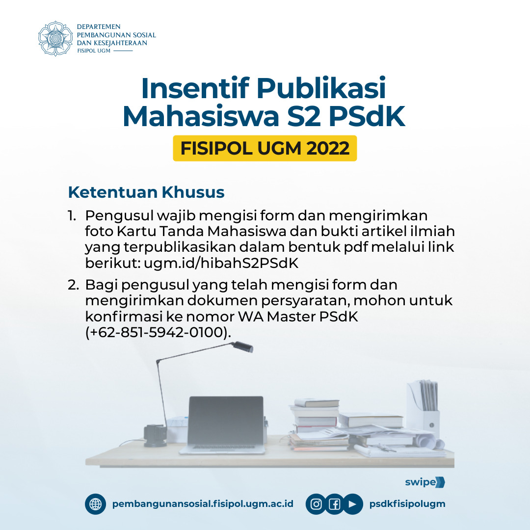 INFO: Insentif Publikasi Mahasiswa S2 PSdK – PSDK UGM